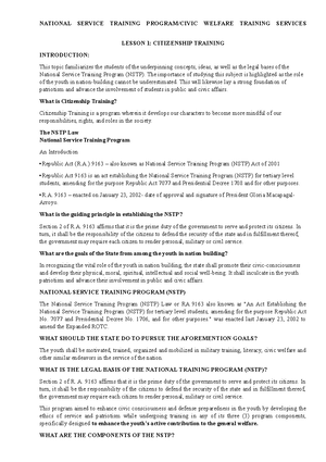 CWTS Lesson 1-5 - Handouts for NSTP CWTS - NATIONAL SERVICE TRAINING ...