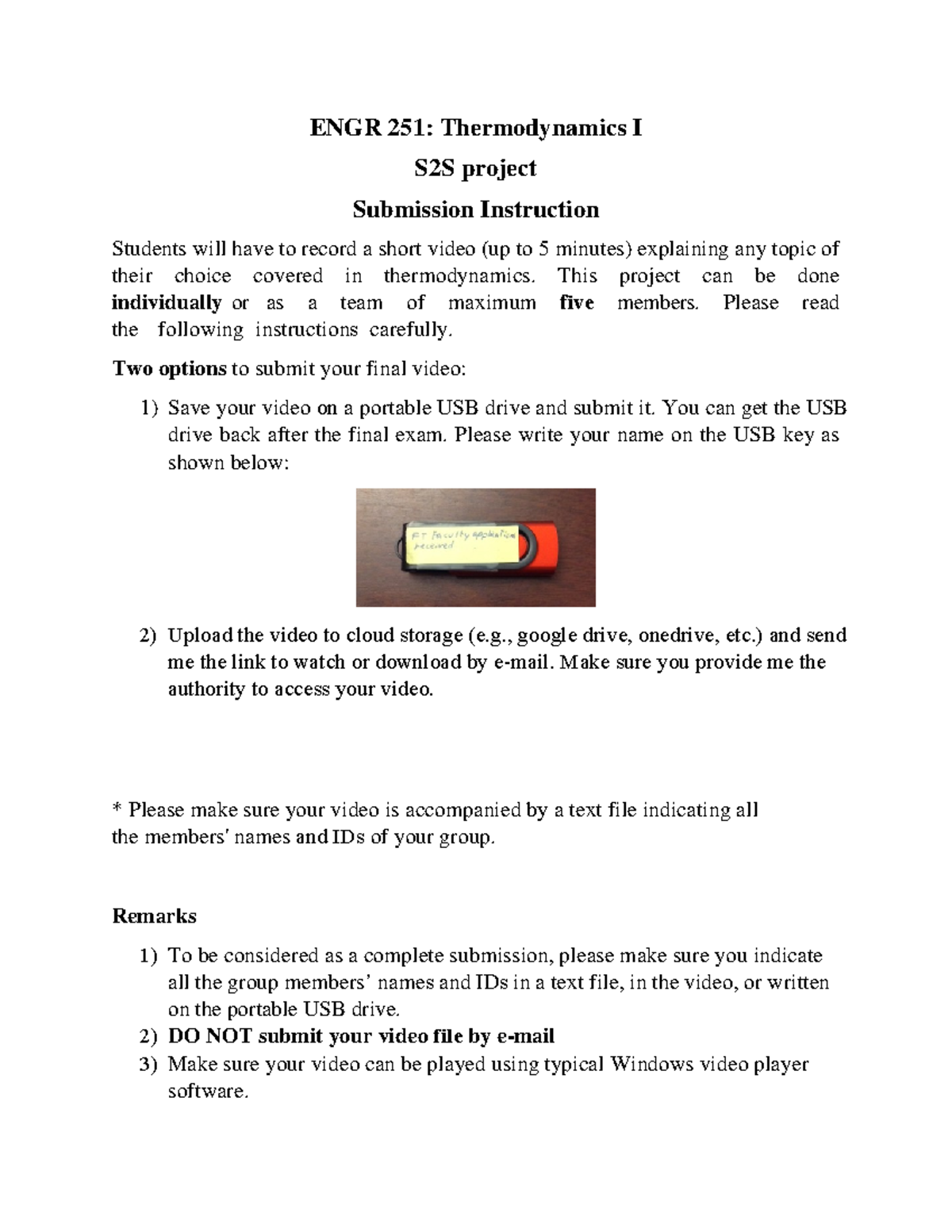 Project Instruction - ENGR 251: Thermodynamics I S2S project Submission ...