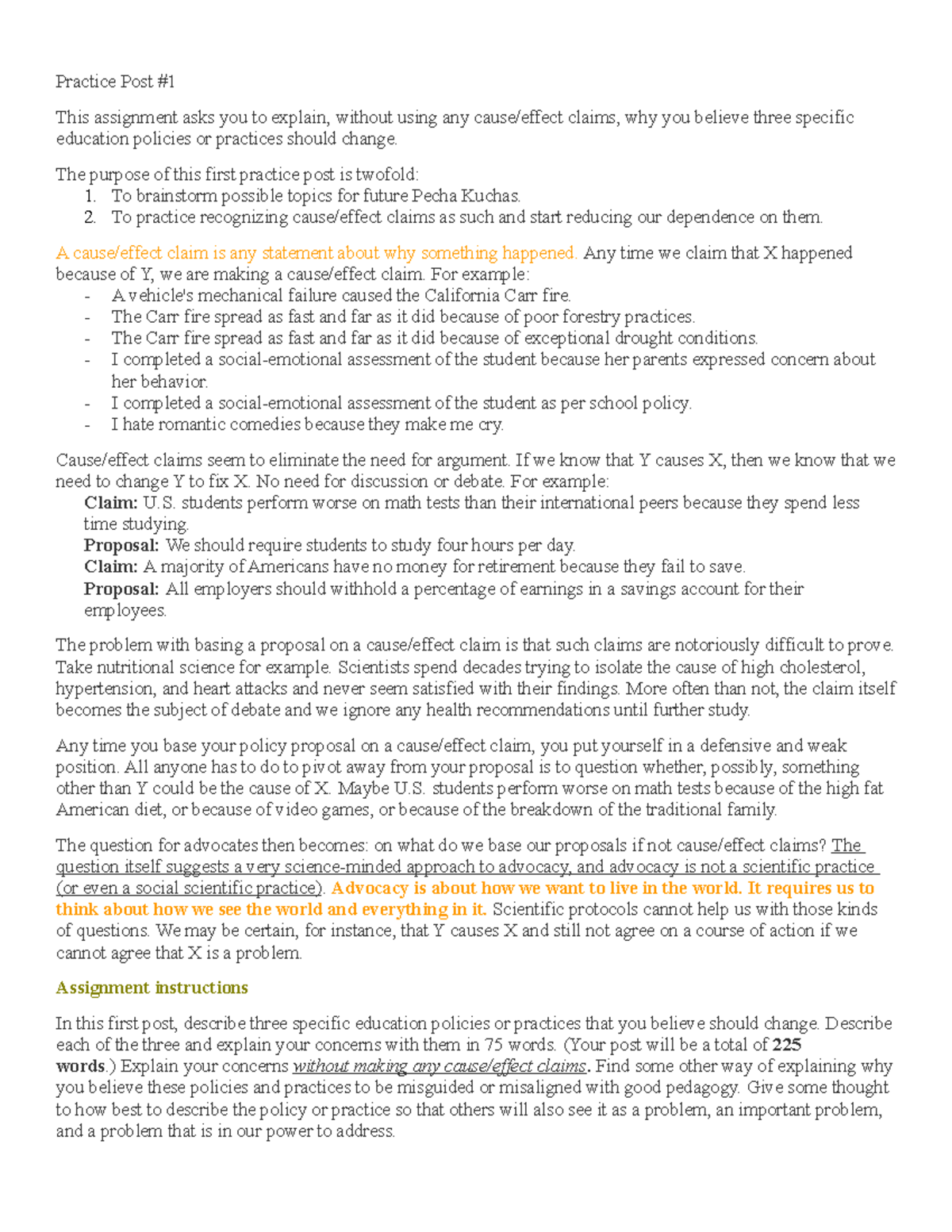 Practice Post 1 - Communications Instructions - Practice Post # This ...