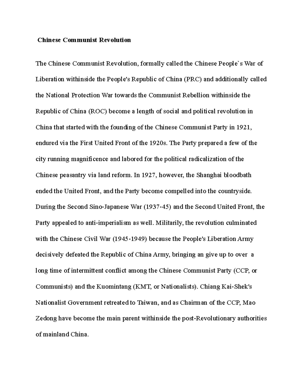 Compiled lecturenote,HIST 2241; Chinese Communist Revolution - Chinese ...