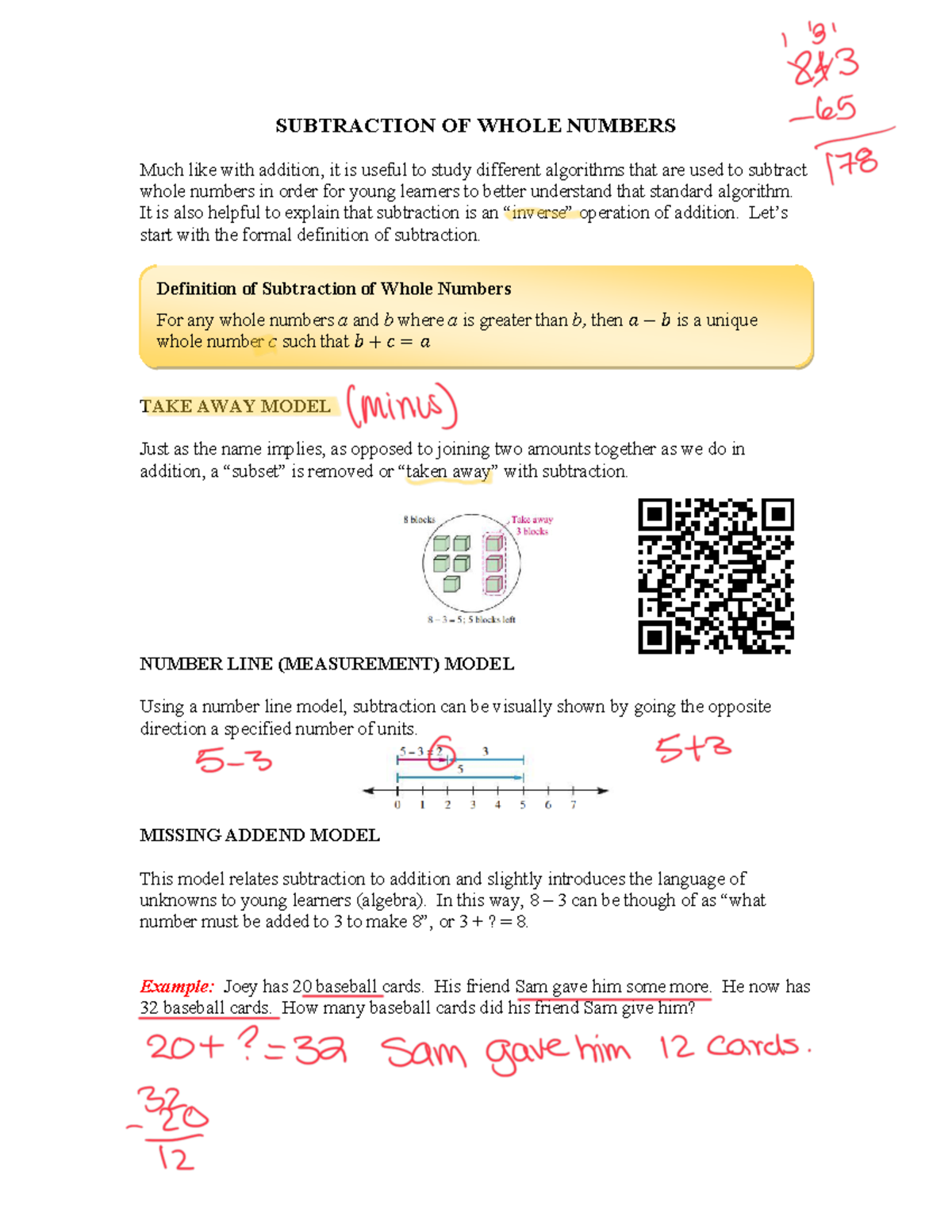 Chapter 3.3 Subtracting Whole Numbers - SUBTRACTION OF WHOLE NUMBERS ...