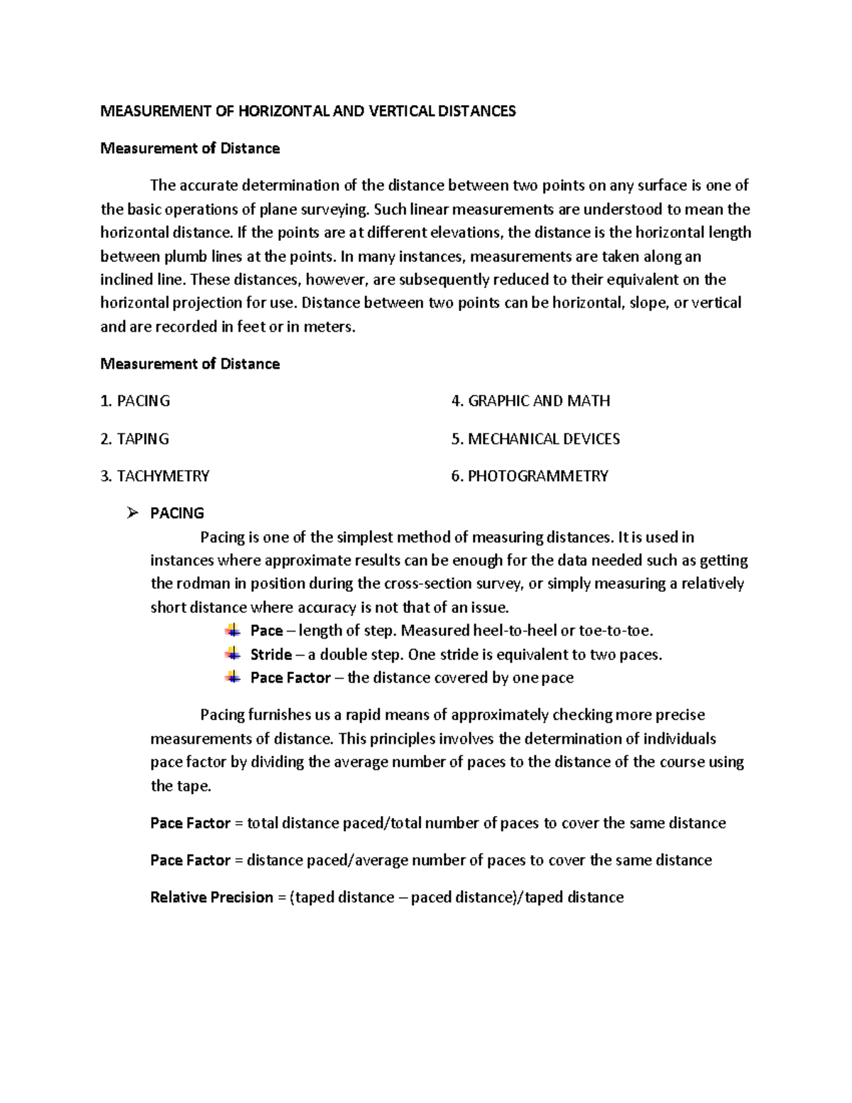 Surveying reviewer - MEASUREMENT OF HORIZONTAL AND VERTICAL DISTANCES ...