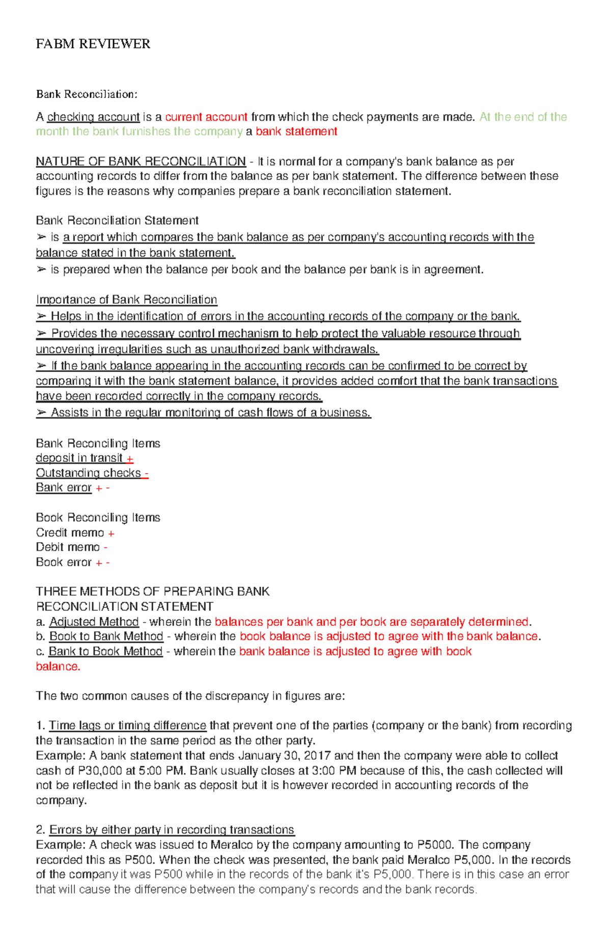 FABM Reviewer - abm - FABM REVIEWER Bank Reconciliation: A checking account is a current account ...