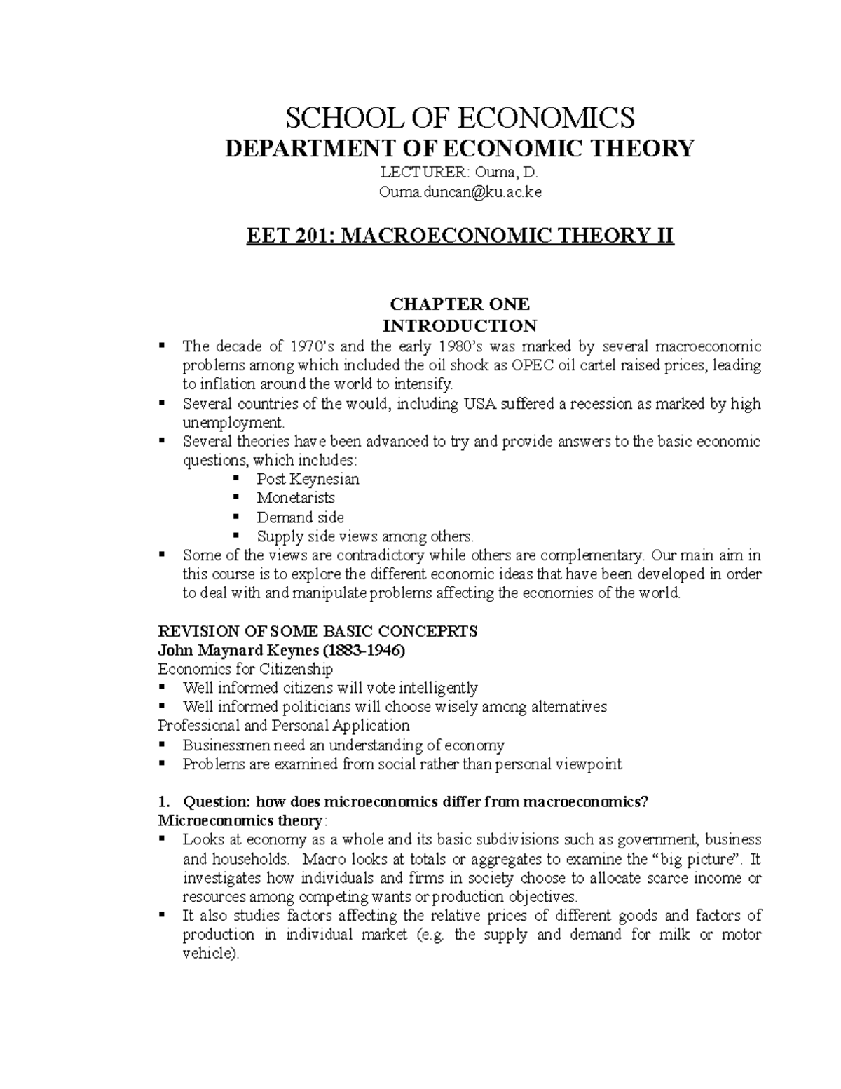 EET 201, Notes - SCHOOL OF ECONOMICS DEPARTMENT OF ECONOMIC THEORY ...