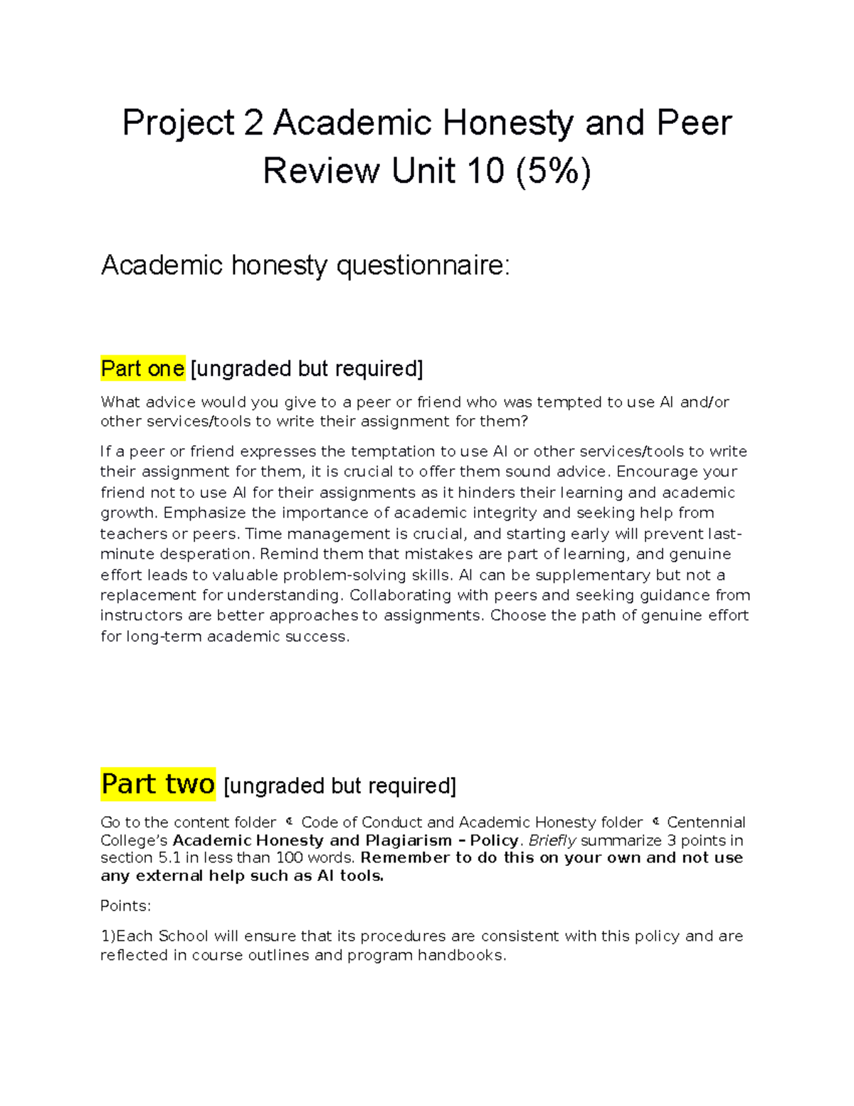 Project 2 Peer Review - Project 2 Academic Honesty and Peer Review Unit ...