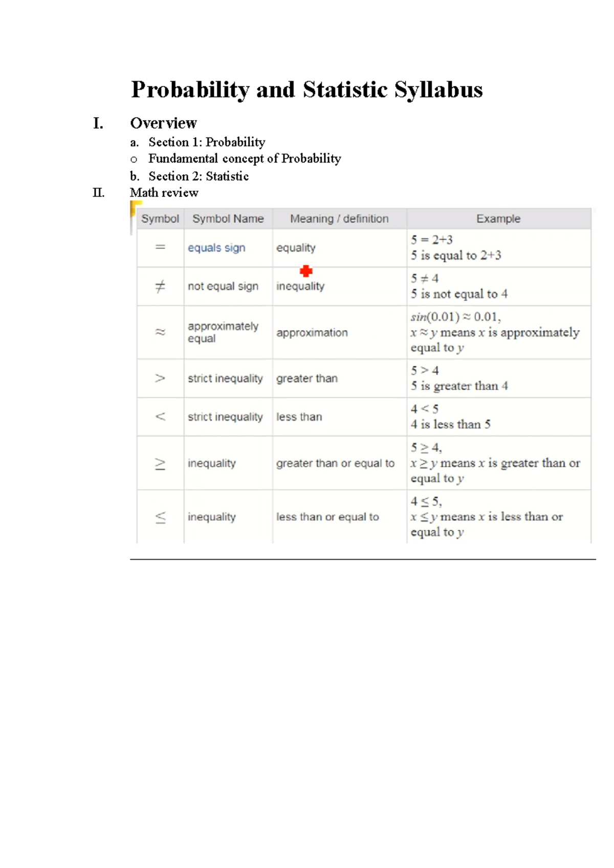 Probability and Statistic Syllabus - Section 1: Probability o ...
