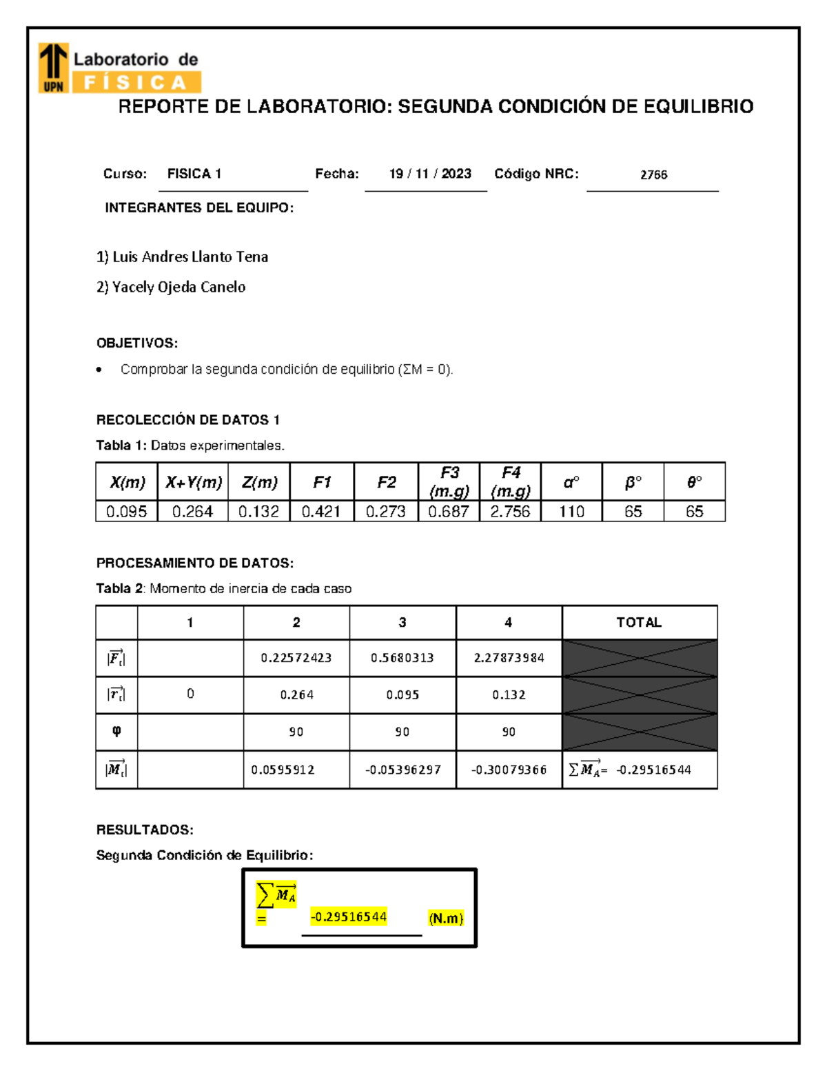 Reporte Laboratorio 6 - REPORTE DE LABORATORIO: SEGUNDA CONDICIÓN DE ...