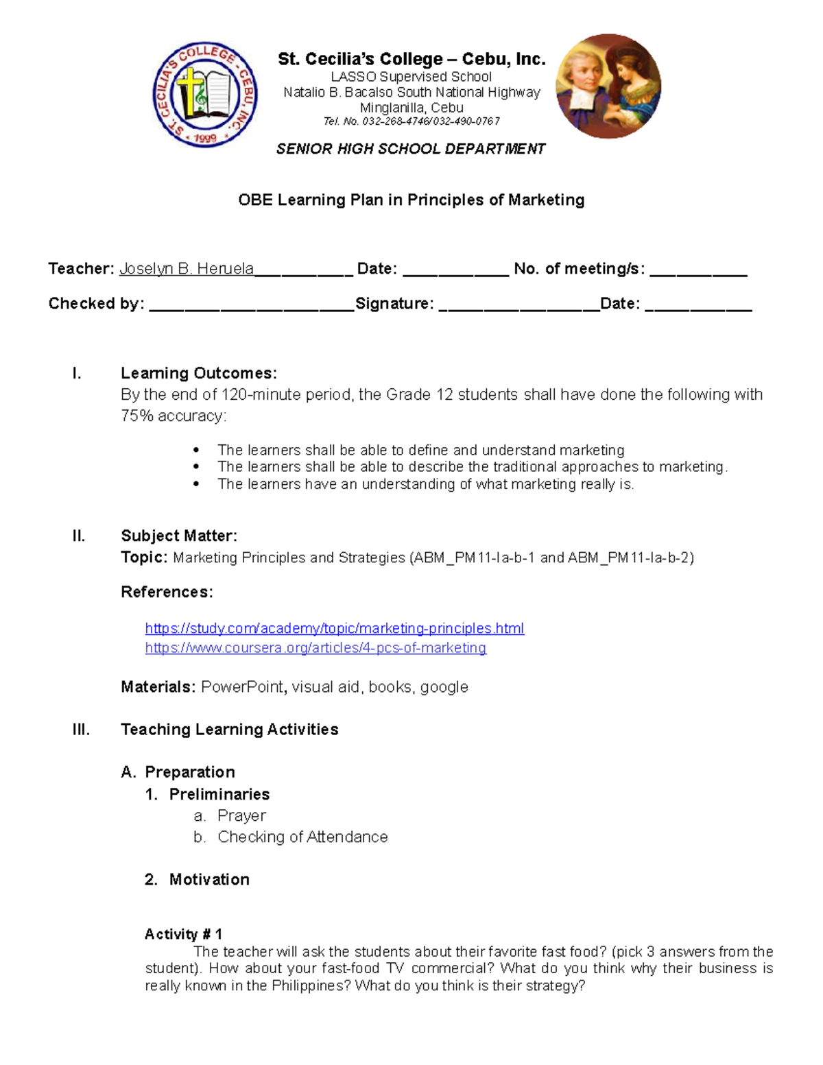 Lesson Plan for Grade 12 ABM week 1 - St. Cecilia’s College – Cebu, Inc ... Lesson Plan for Grade 12 ABM week 1 - St. Cecilia’s College – Cebu, Inc ...