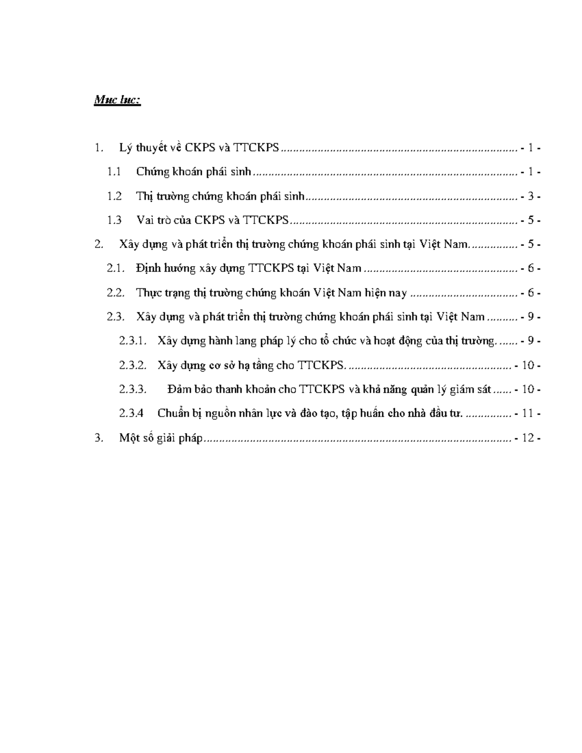 Th trng chng khoan phai sinh - Mục lục: Lý thuyết về CKPS và TTCKPS - Studocu