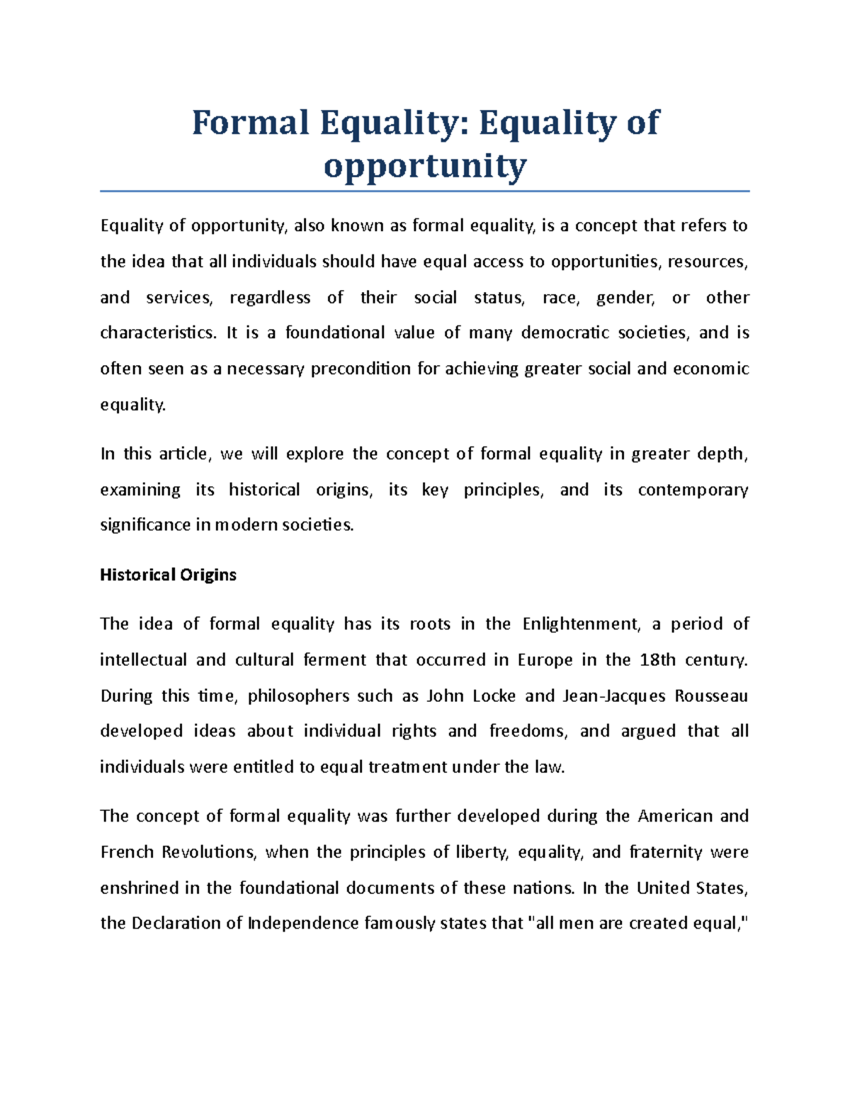 Formal Equality - It is a foundational value of many democratic ...