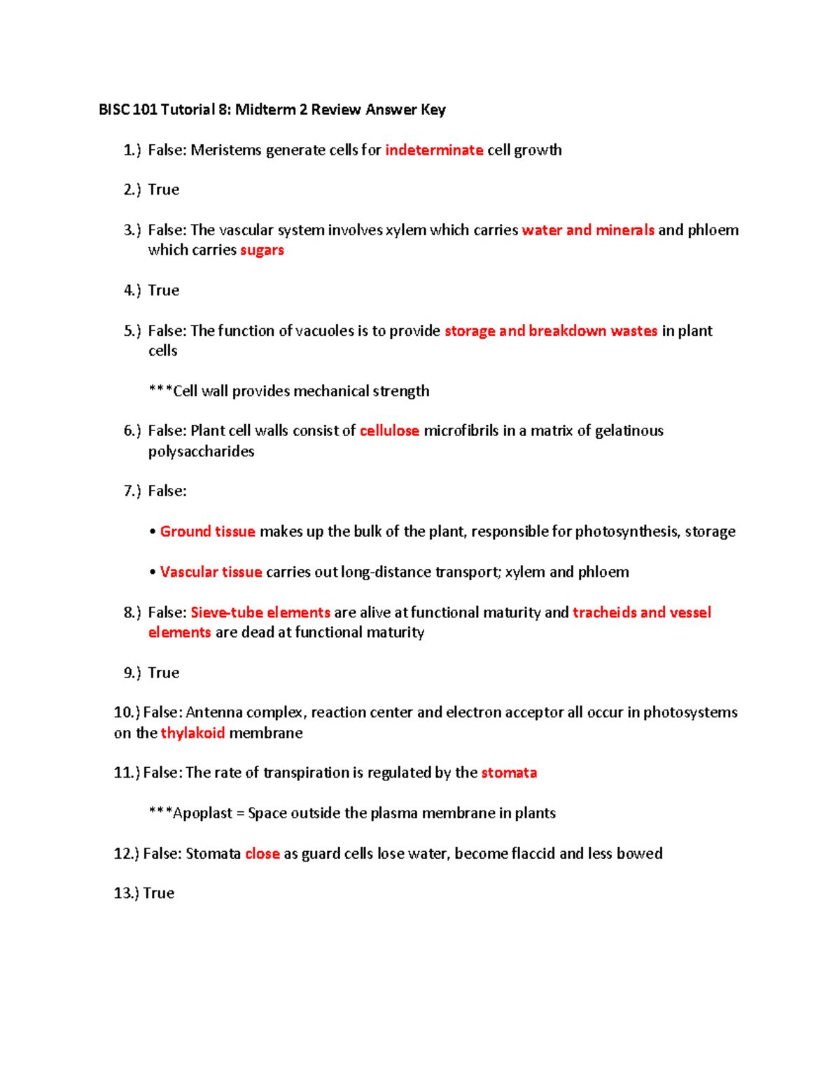 BISC 101 Midterm 2 Review Key - BISC 101 - SFU - Studocu