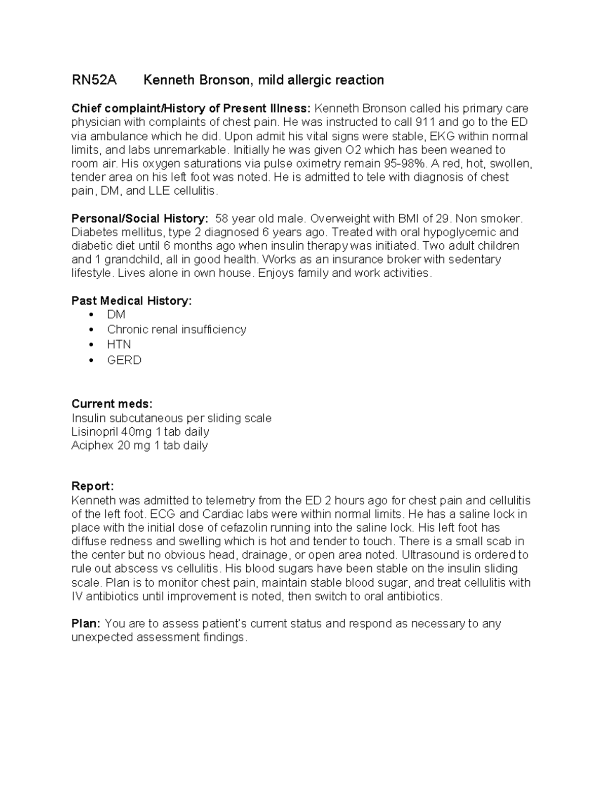 Kenneth Bronson Hx - Sim Lab material - RN52A Kenneth Bronson, mild ...