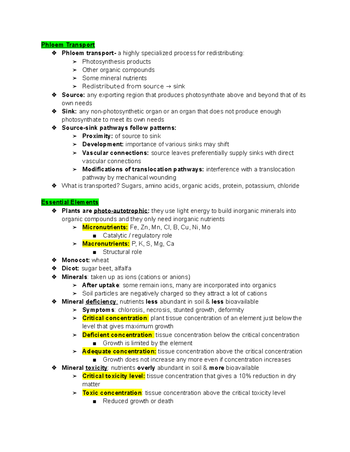 PLSC Week 10 Notes - Dr. Harsh Bais - Phloem Transport Phloem transport ...