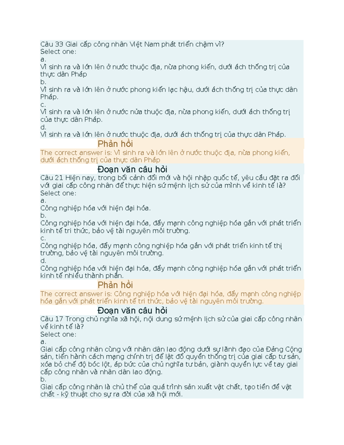 Câu 33 Giai cấp công nhân Việt Nam phát triển chậm vì 1 - Câu 33 Giai ...