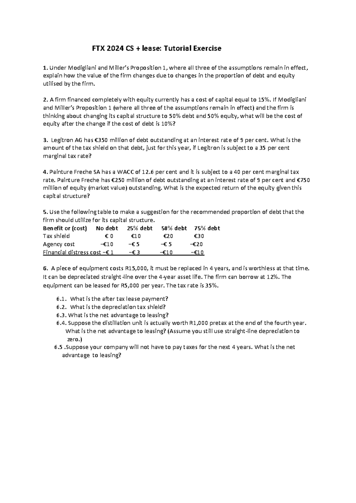 FTX 2024 CS+L Tut exercise - FTX 2024 CS + lease: Tutorial Exercise ...