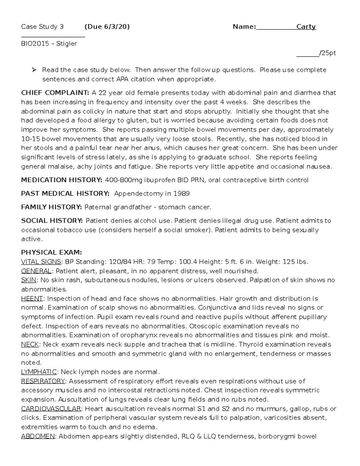Case Study 3 25pt - To complete homework. - Case Study 3 (Due 6/3/20 ...