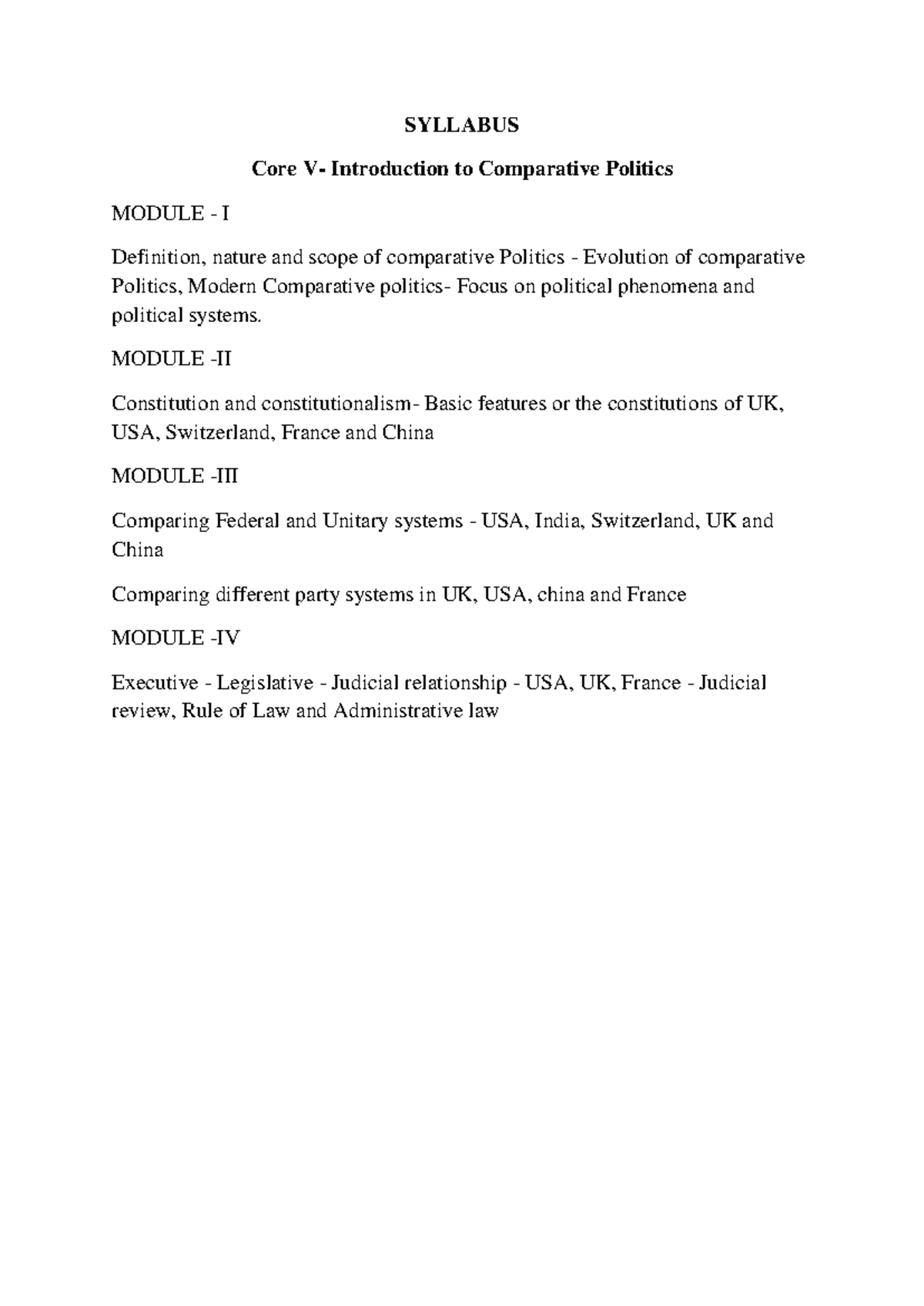 Constitution and Constitutionalism - SYLLABUS Core V- Introduction to Comparative Politics ...
