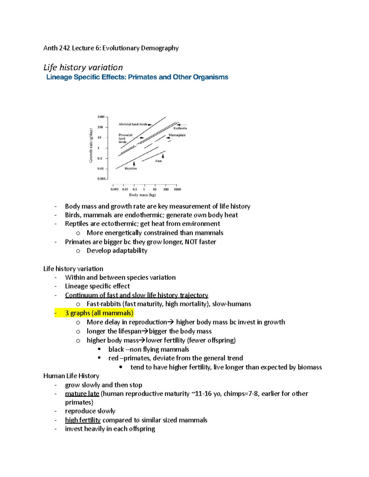 Anth Lecture 6 Anth 242 Human Evolutionary Biology And Life History Professor Bribiescas