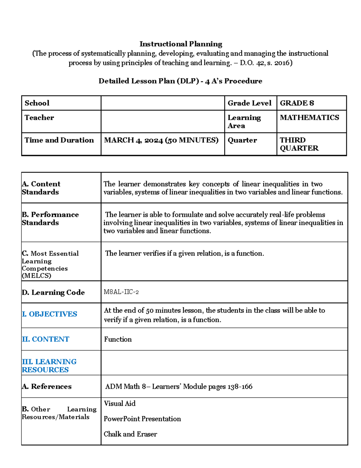 DLP-Function-edited - N/A - Instructional Planning (The process of ...