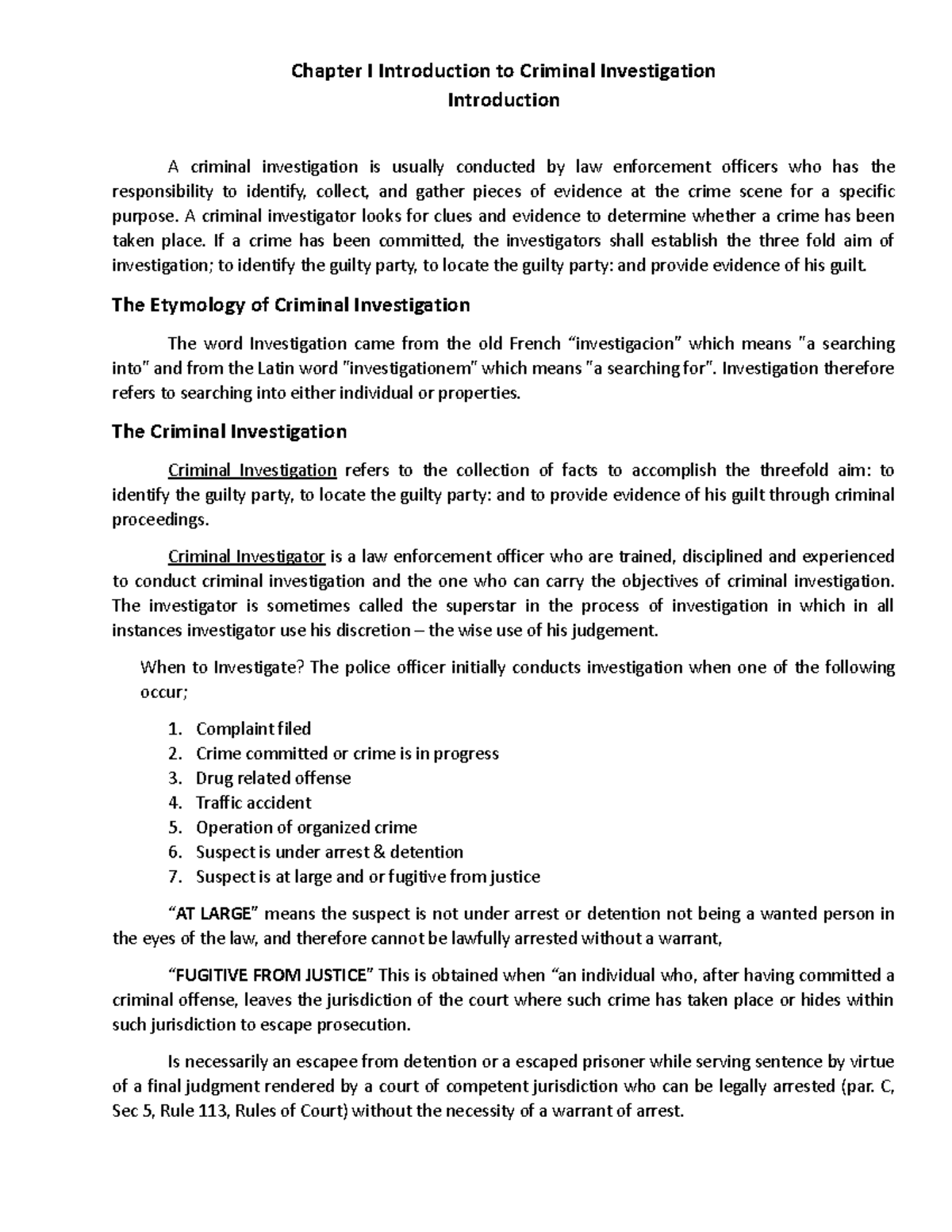 CD1 - Introduction to crime detection d investigation module - Chapter ...