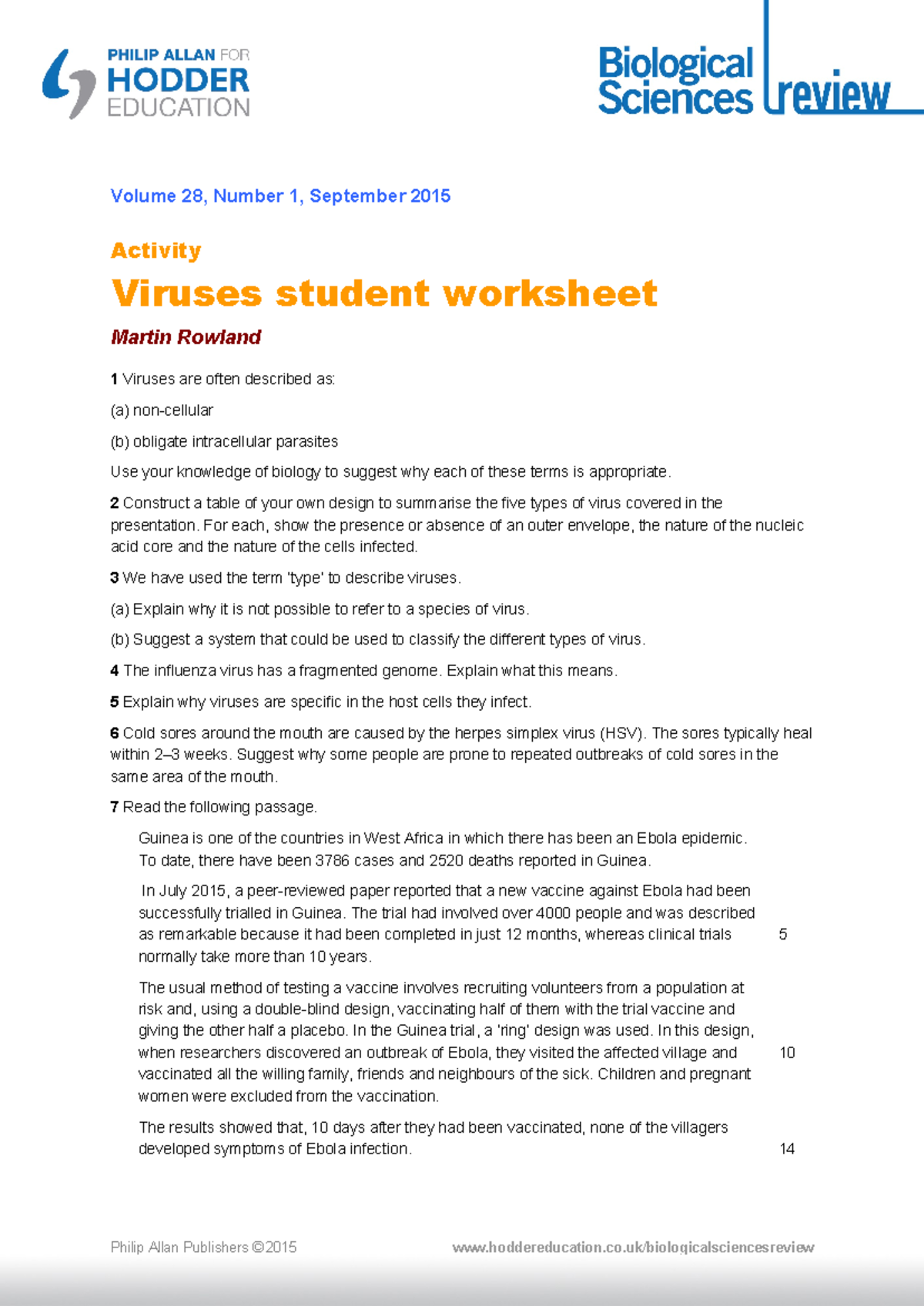 Biological Review 28 1 viruses worksheet - Volume 28, Number 1 ...