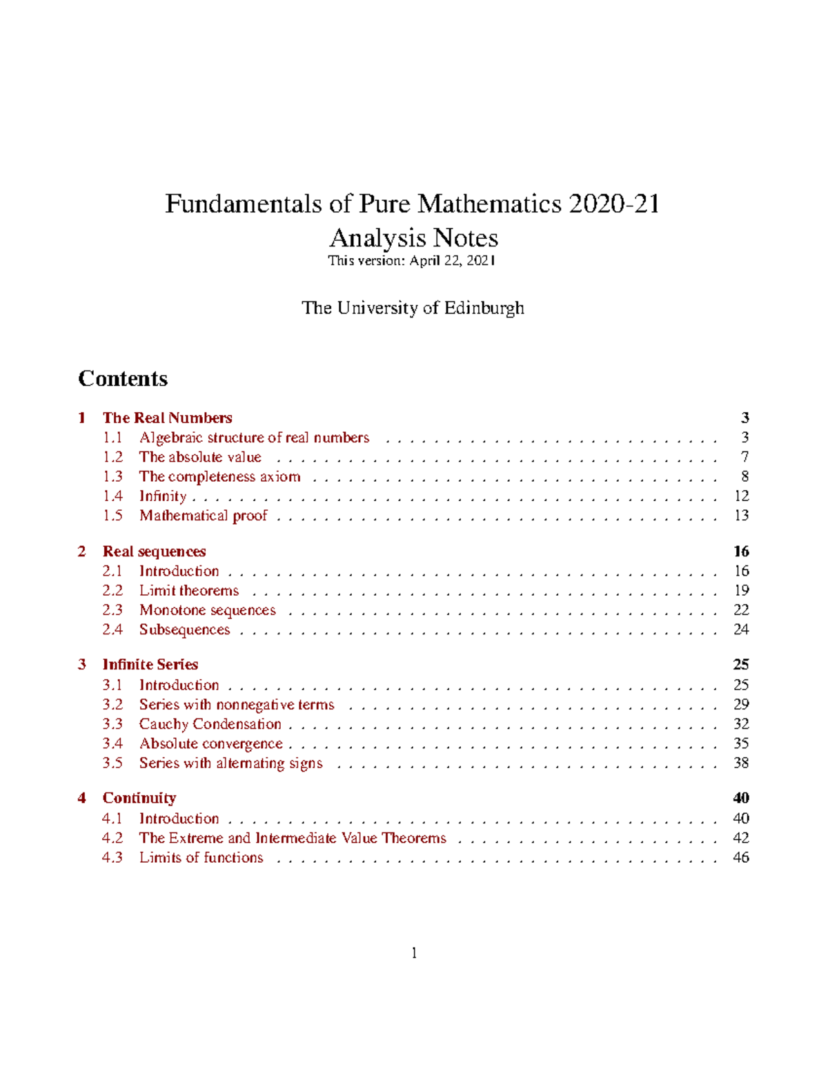 Fundamentals of Pure Mathematics 2017 18 Analysis Notes by Martin ...