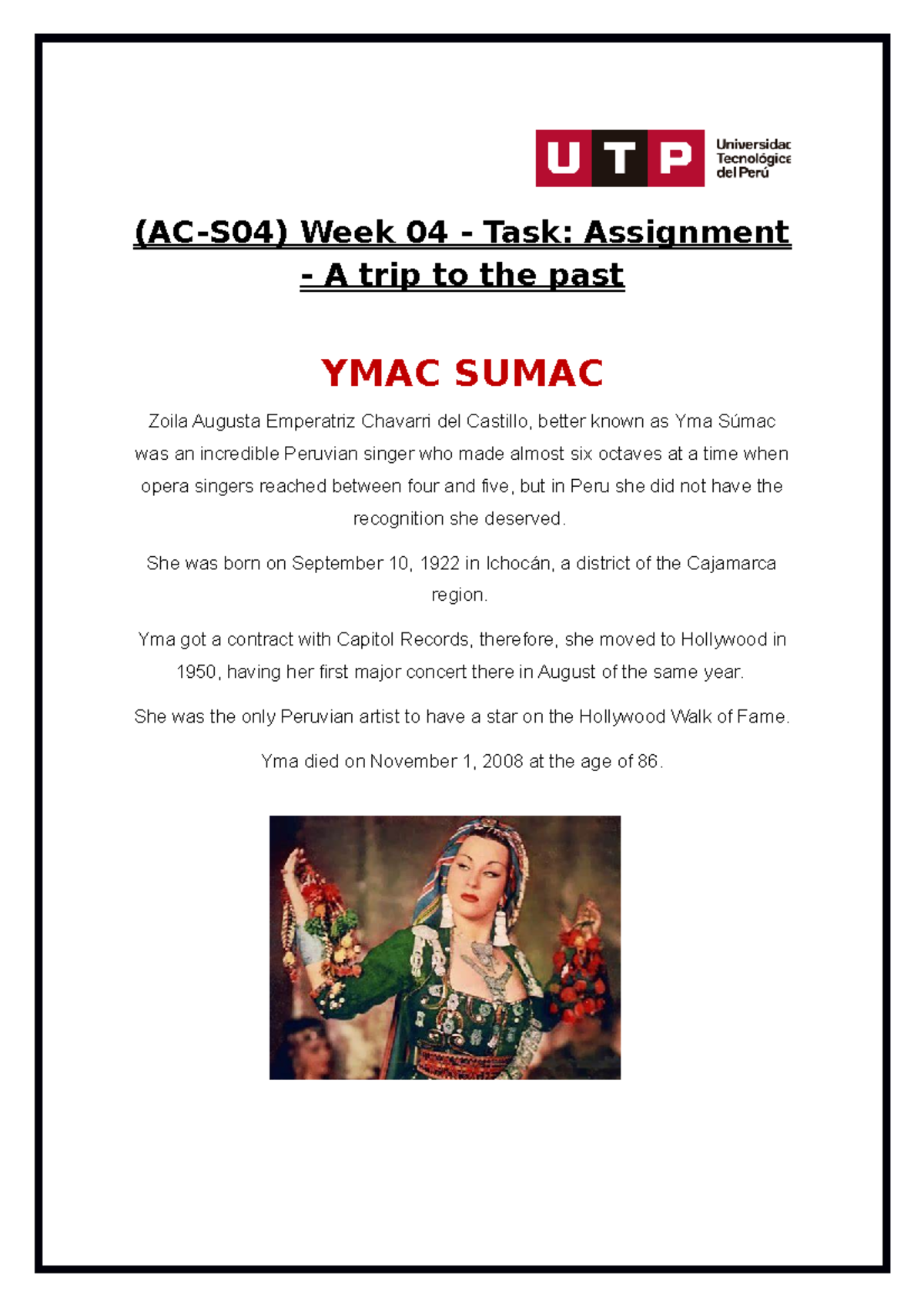 Ingles III - S4 - (AC-S04) Week 04 - Task: Assignment - A trip to the past YMAC SUMAC Zoila ...