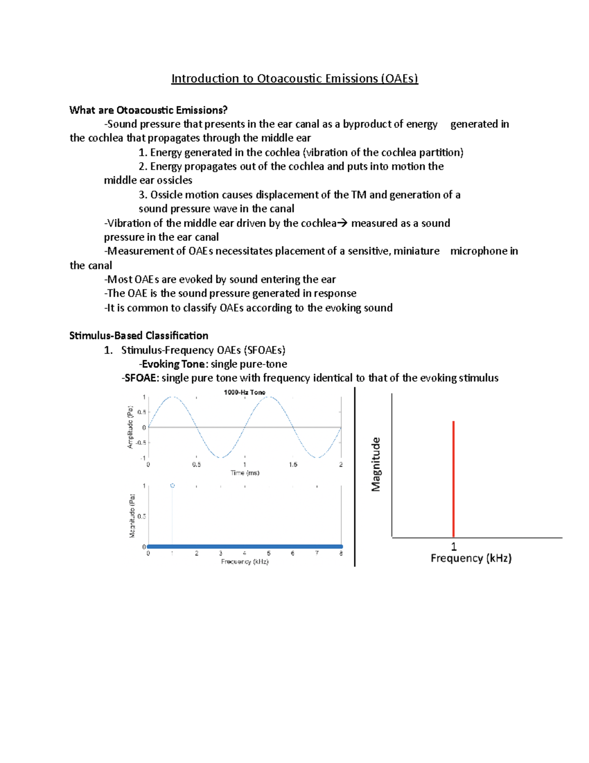 OAEs - lecture notes for OAEs - Introduction to Otoacoustic Emissions ...
