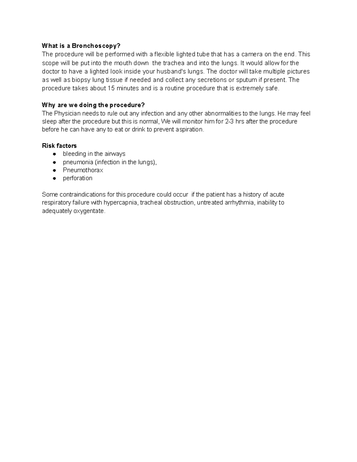 What is a Bronchoscopy - These are just notes I took on what a Broch is ...