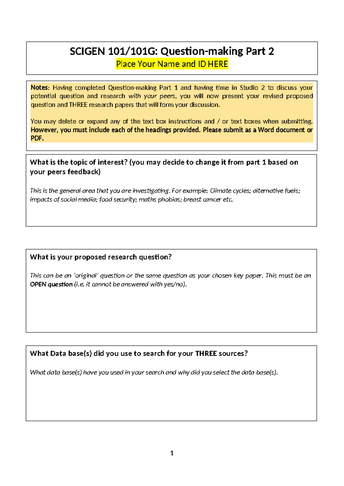 Scigen 101 Question-making Part 2 Templatev 2 - 1 SCIGEN 101/101G: Question-making Part 2 Place ...
