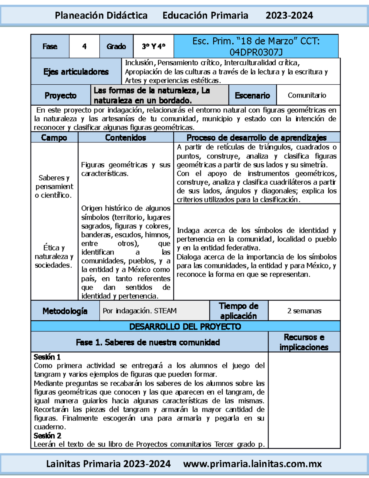 Octubre - planeacion por proyectos - Fase 4 Grado 3° Y 4° Esc. Prim. “18 de Marzo” CCT ...