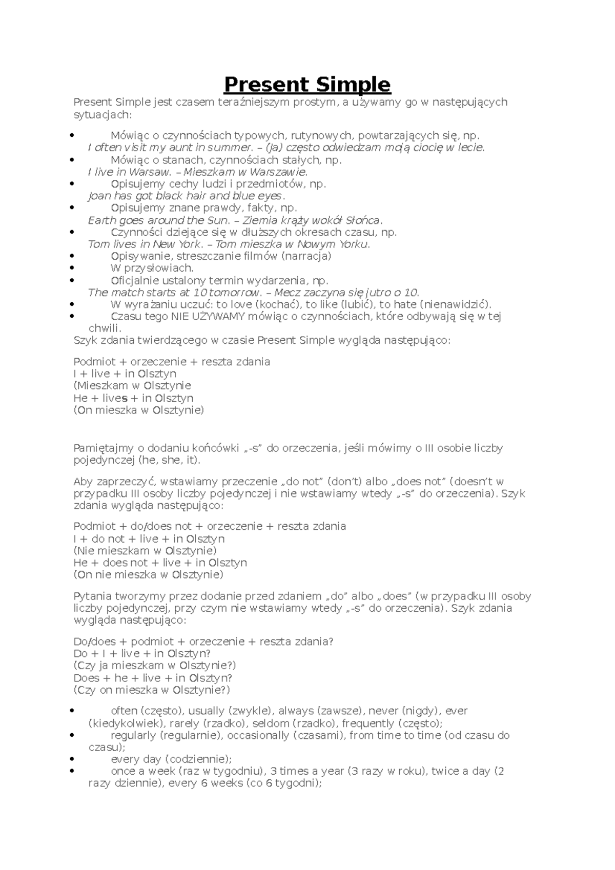 Czasy teraźniejsze - Present Simple Present Simple jest czasem ...