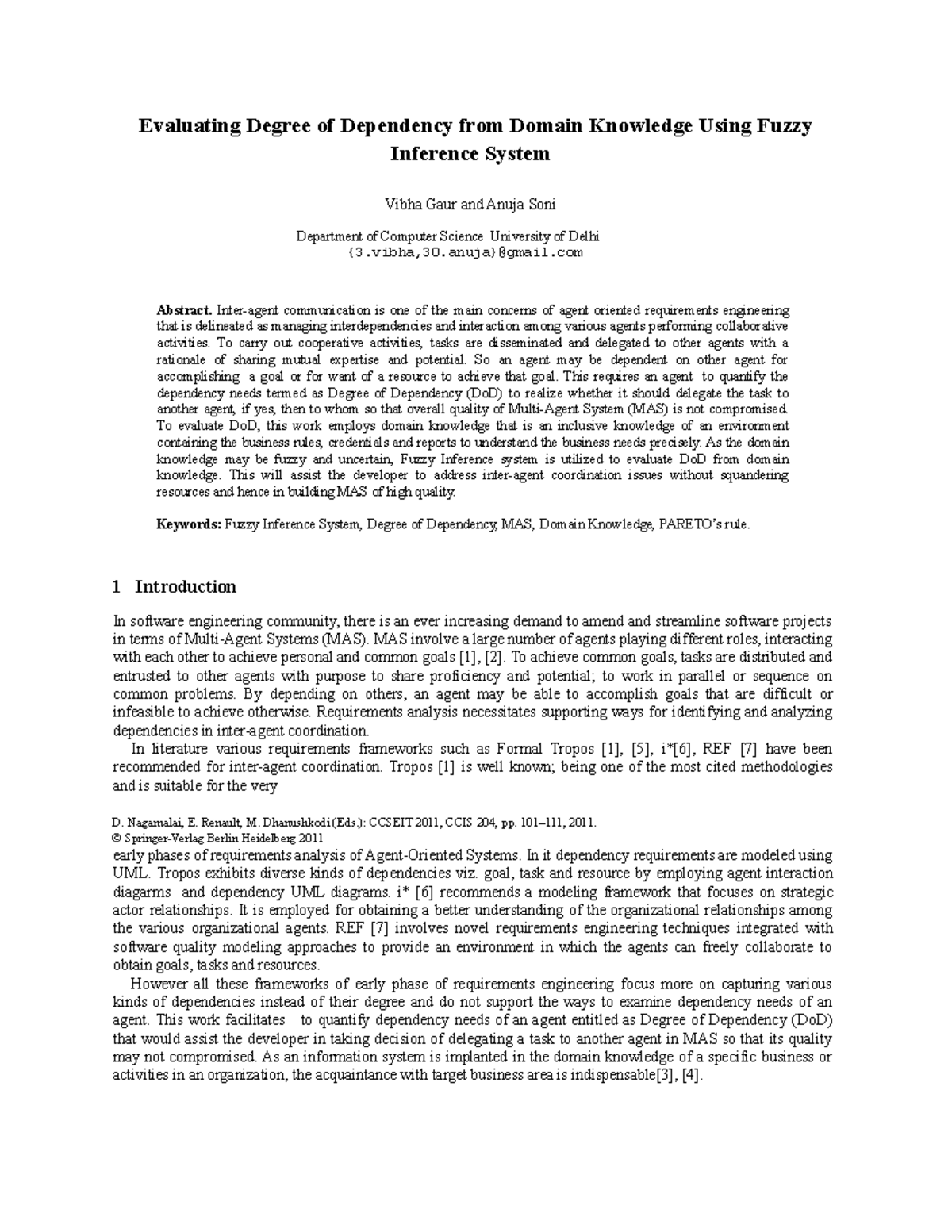 Evaluating Degree of Dependency from Domain Knowledge Using Fuzzy Inference System - Inter-agent ...