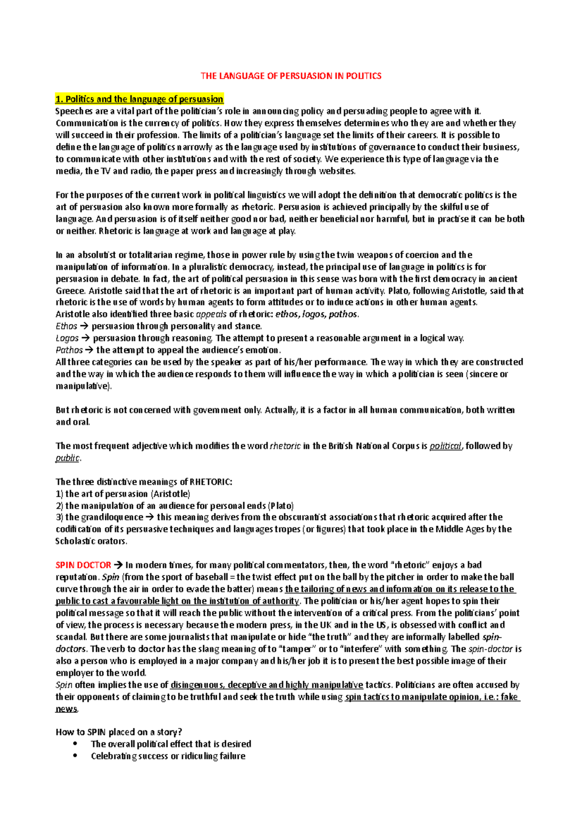 The language of persuasion in politics - mod. B. Caratteristiche del ...