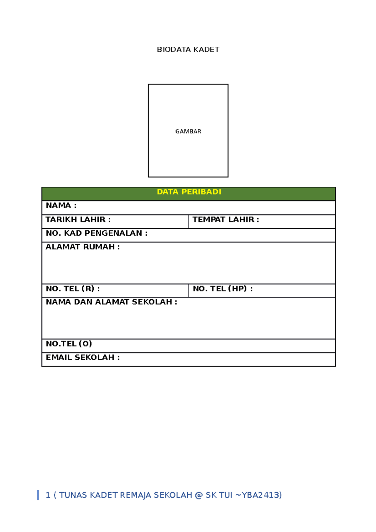 BUKU LOG - buku log - BIODATA KADET DATA PERIBADI NAMA : TARIKH LAHIR ...