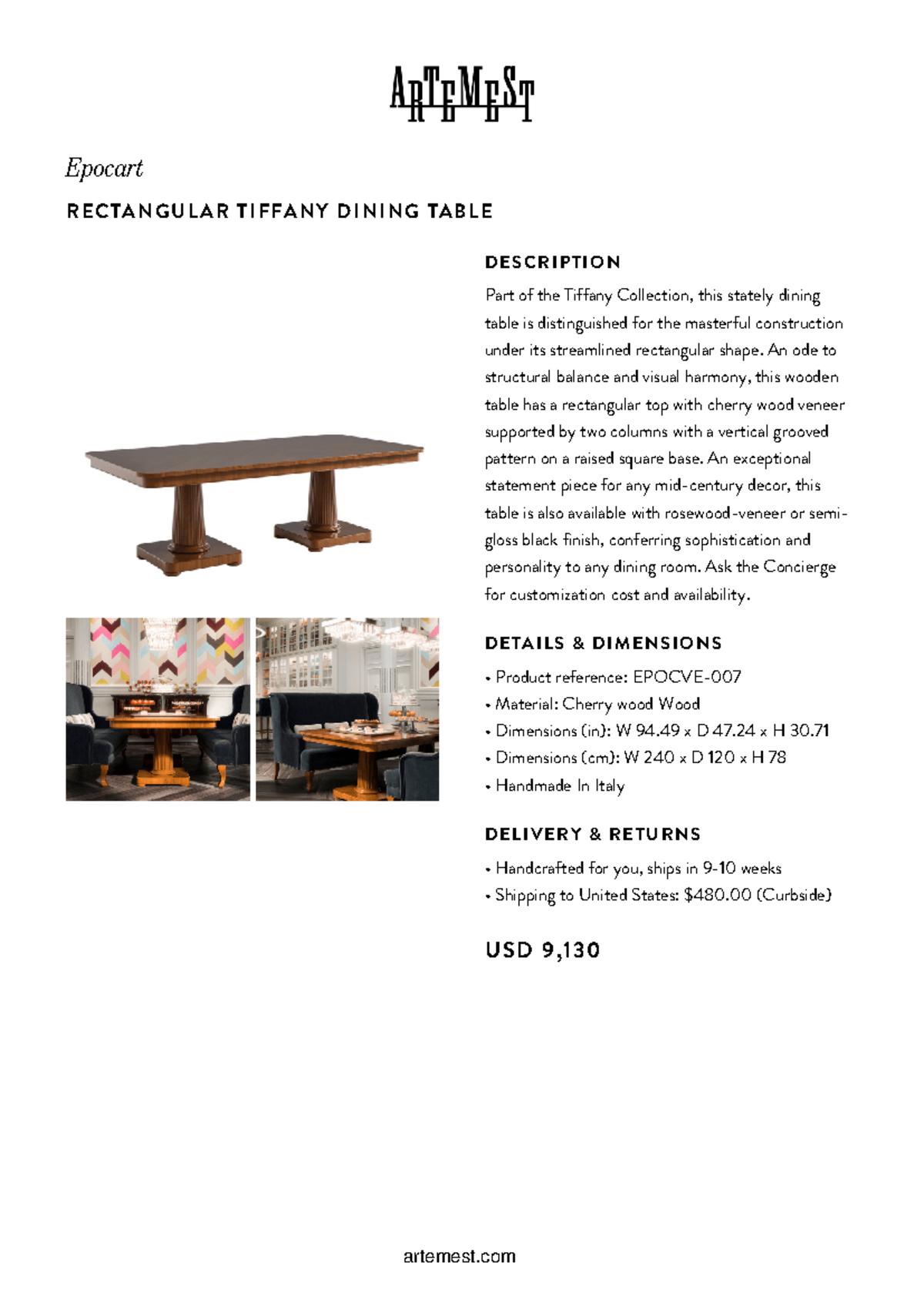 Rectangular tiffany dining table - Epocart RECTANGUL AR TIFFANY DINING ...