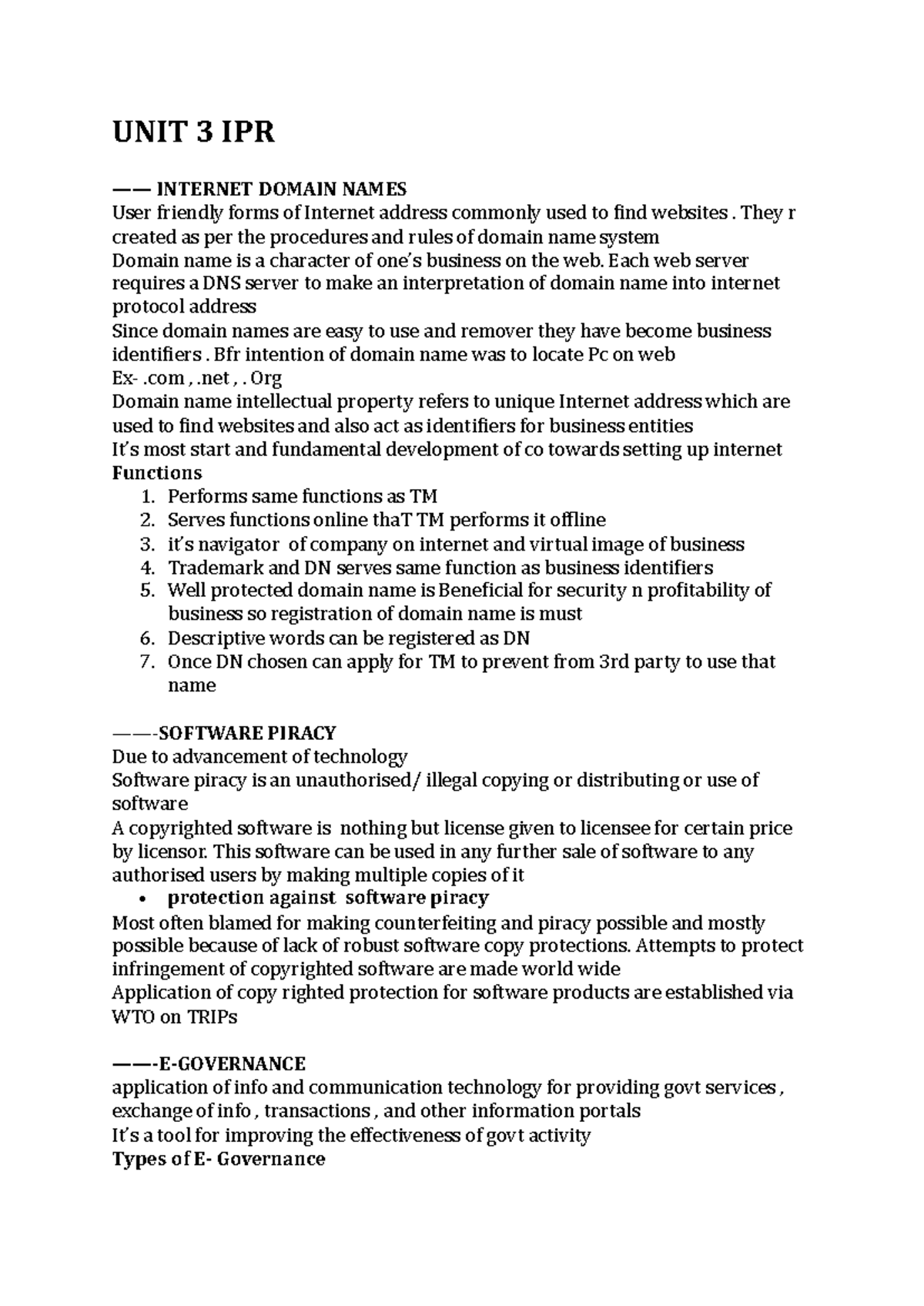 UNIT 3 IPR - UNIT 3 IPR —— INTERNET DOMAIN NAMES User friendly forms of ...