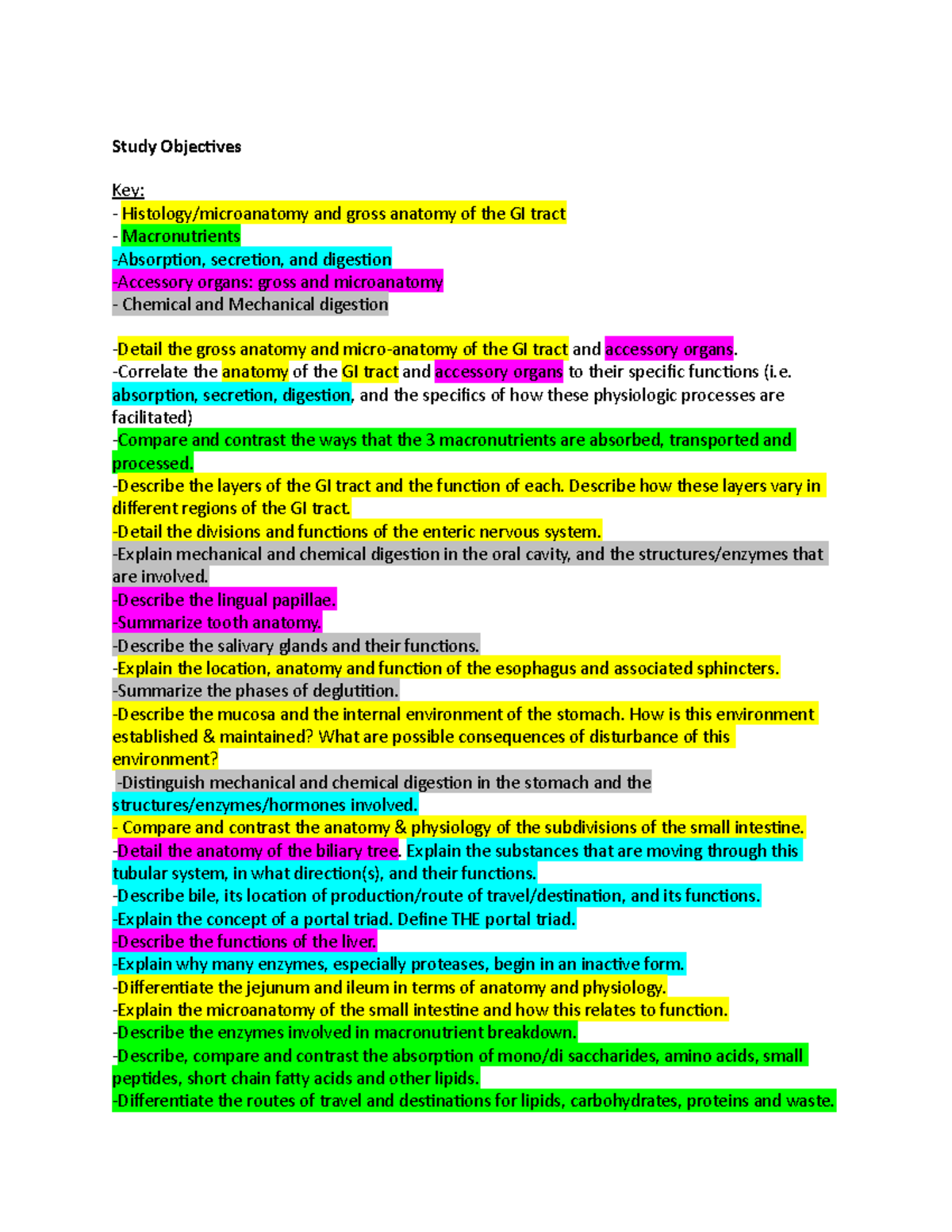 Unit 3-Anatomy - Unit 3 - Study Objectives Key: Histology/microanatomy ...