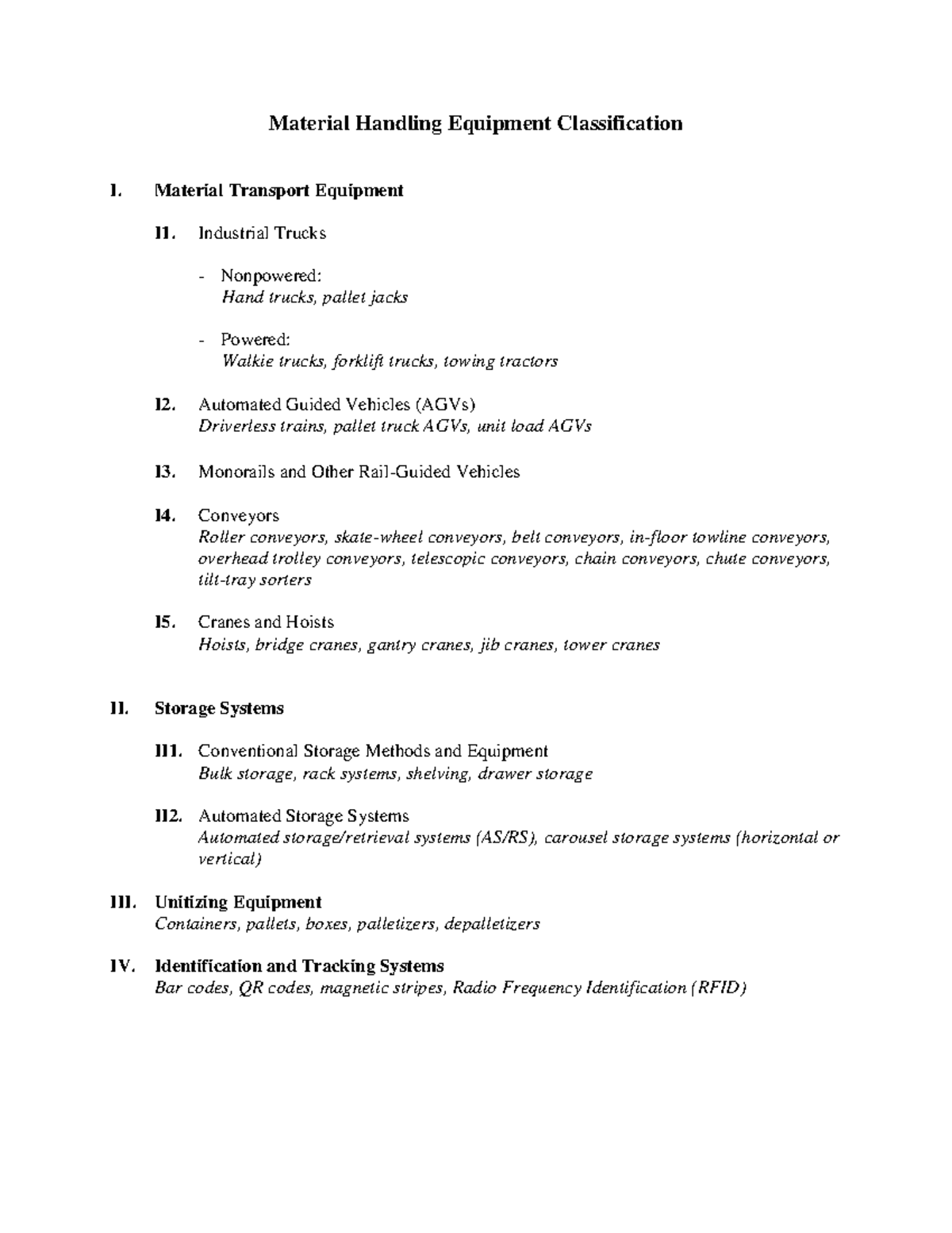 Material Handling Equipment Classification - Material Transport ...
