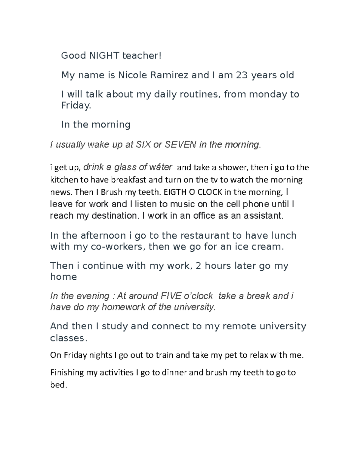 Actividades Diarias - Notas - Good NIGHT teacher! My name is Nicole ...