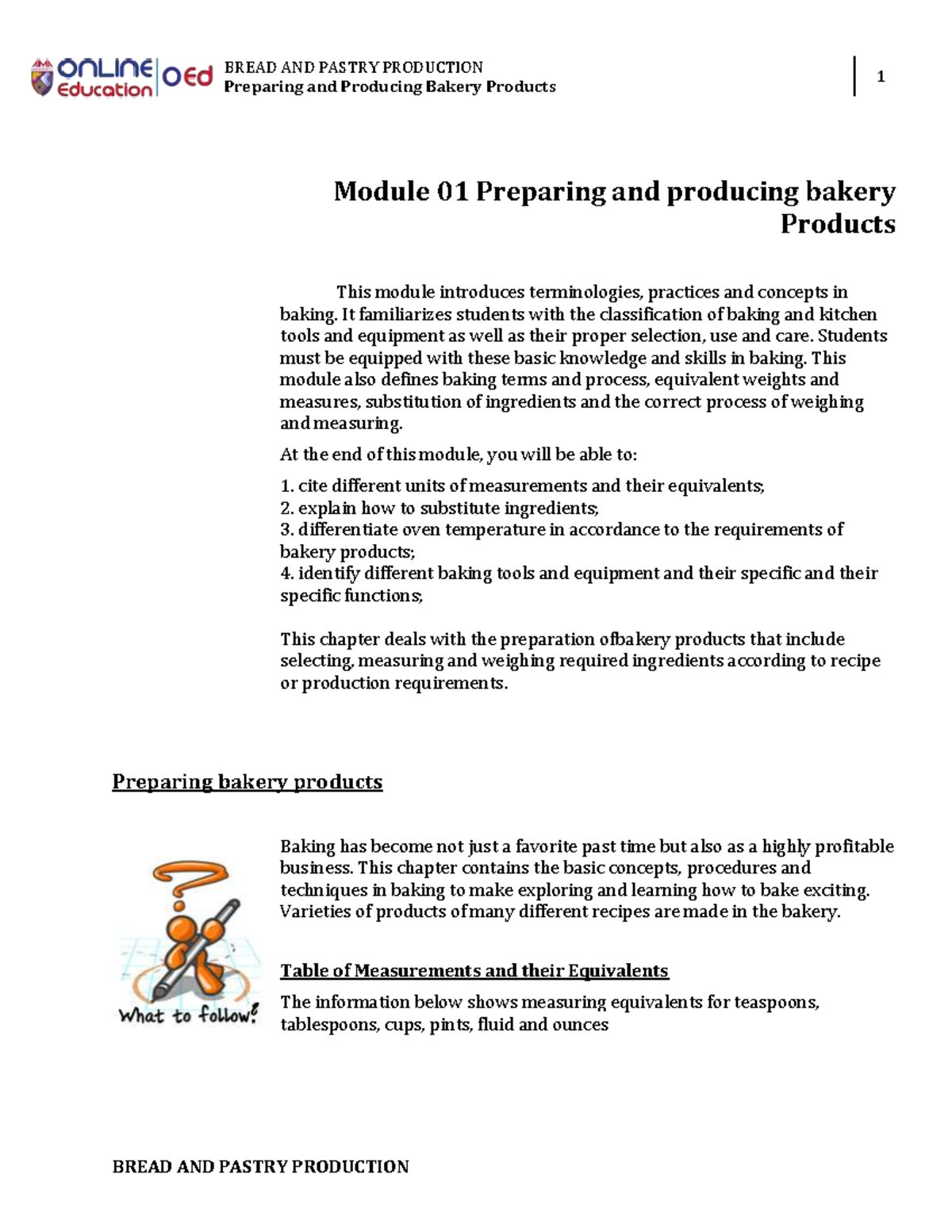 Week 001-Module Prepare and Produce Bakery Products 01 1 - BREAD AND ...