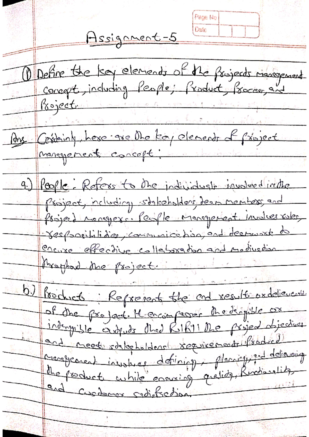 Compiler design - Page No Date Assignment 5 1 Define the key elements of the Projects management ...