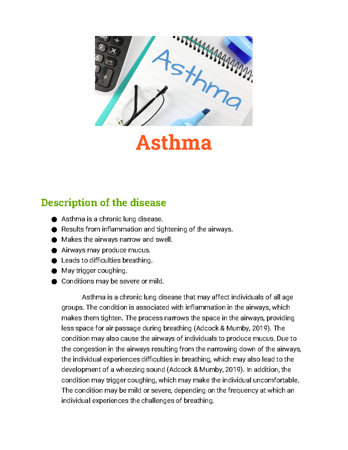 Asthma Class notes - Case study - Asthma Description of the disease ...