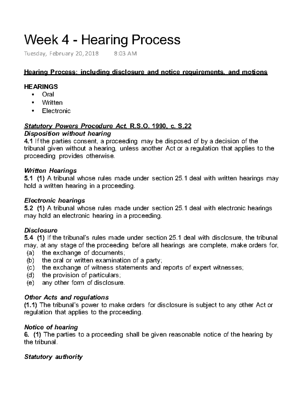 Week 4 - Hearing Process - Week 4 - Hearing Process Tuesday, February ...