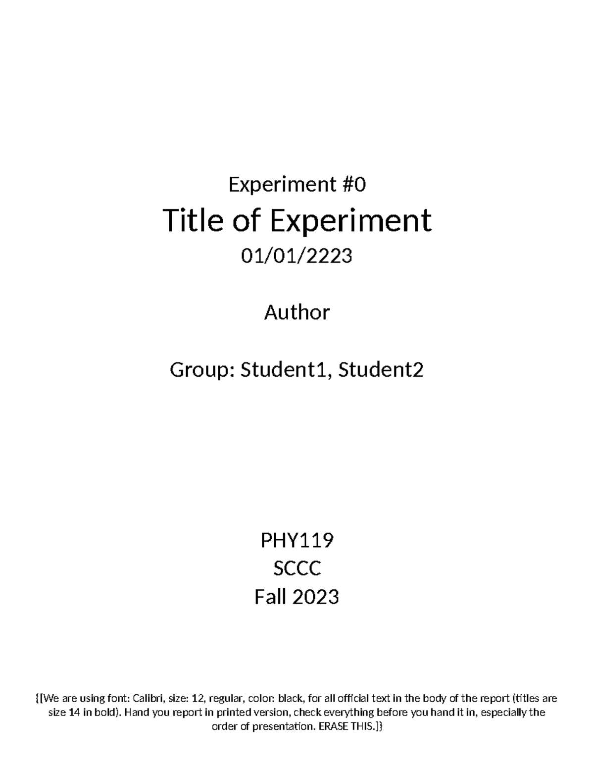Lab report template PHY119 - Experiment Title of Experiment 01/01 ...