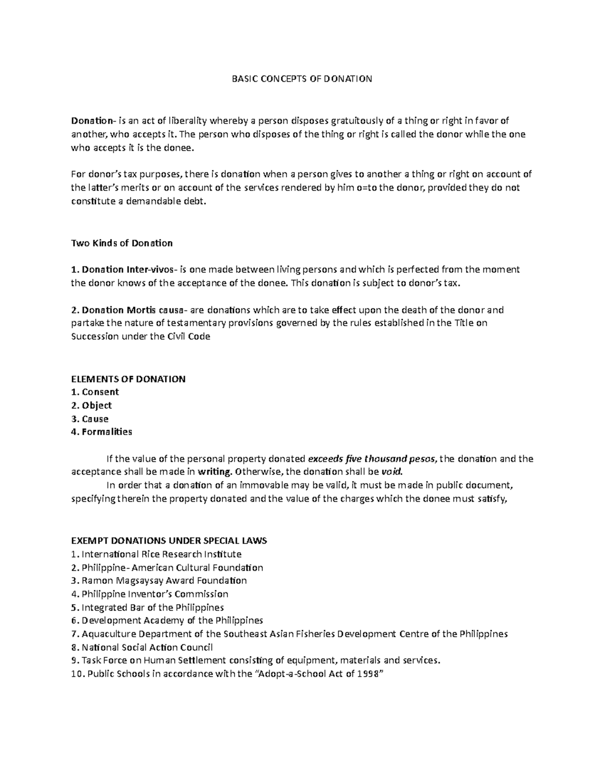 Chapter 11 Basic Concepts of Donation - BASIC CONCEPTS OF DONATION ...