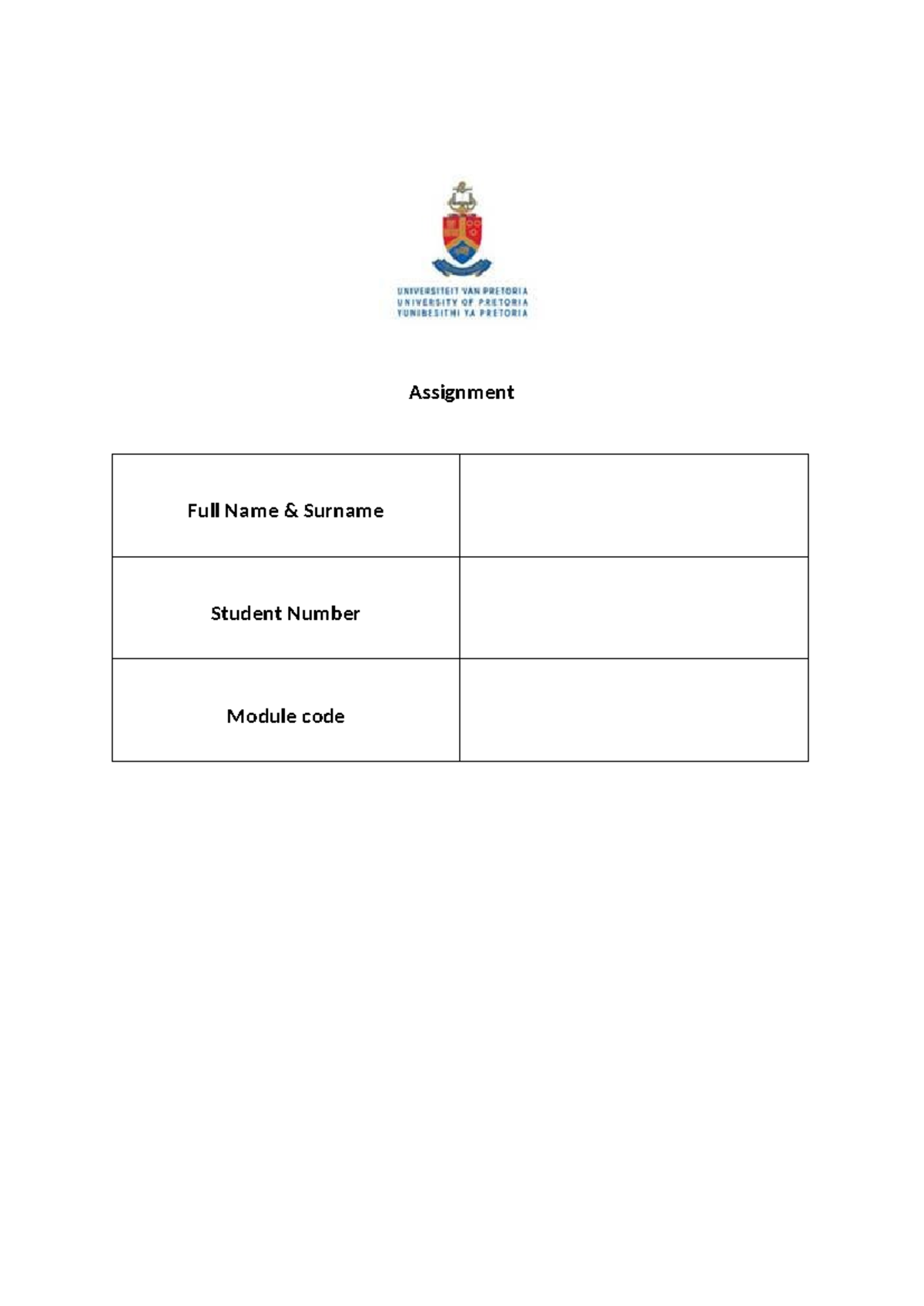 Assignment Cover page - SRR 420 - Assignment Full Name & Surname Student Number Module code ...