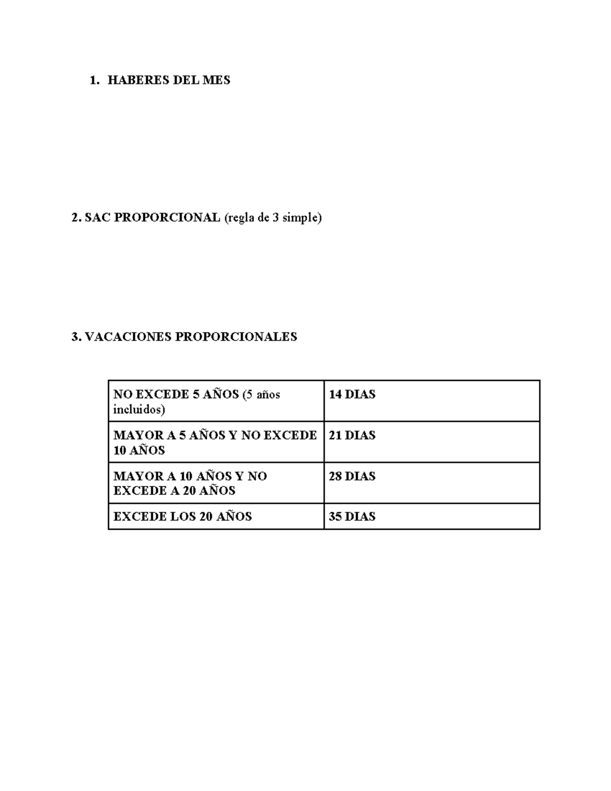 Fórmulas - formulas para realizar indemnizacion - 1. HABERES DEL MES ...