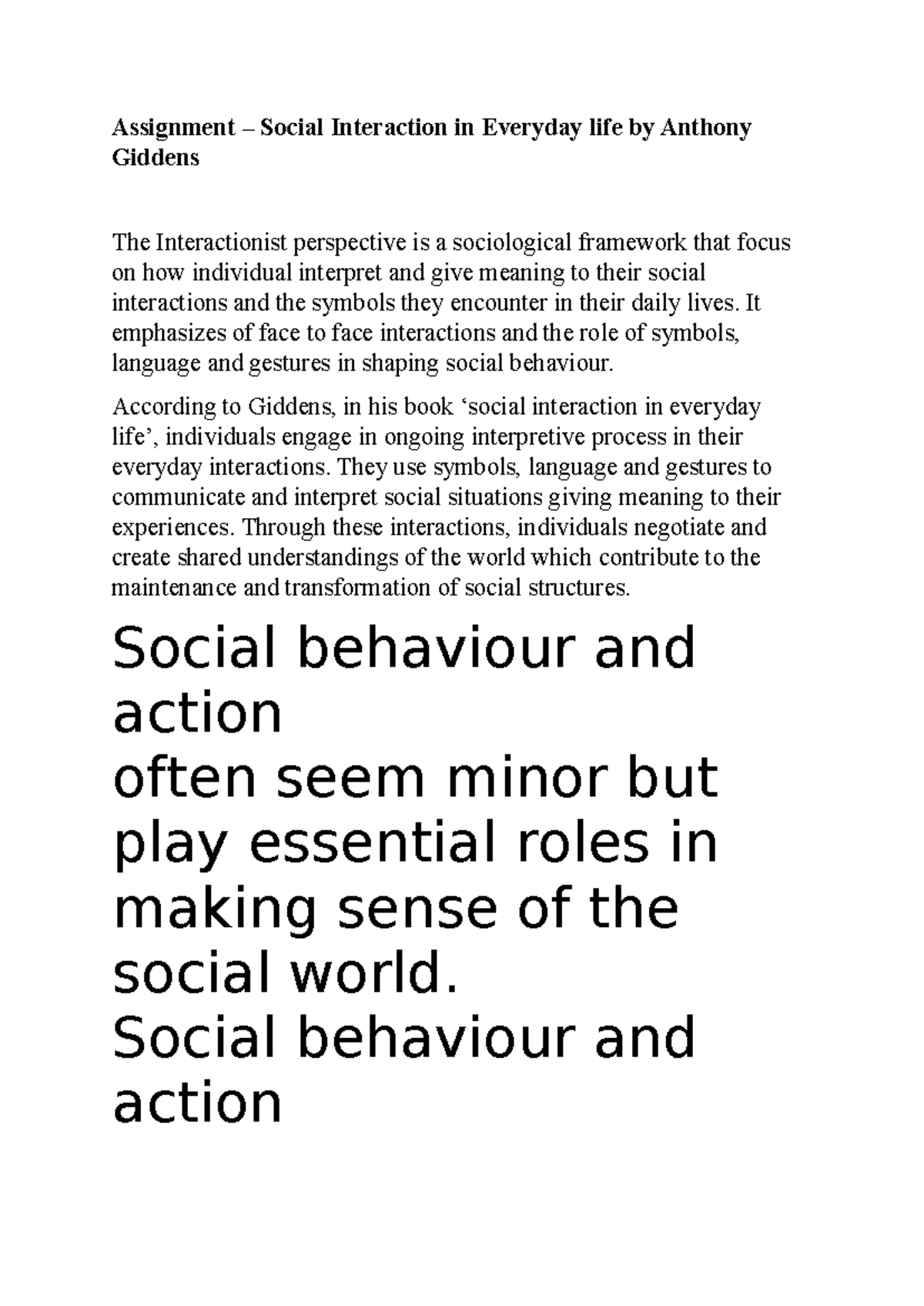 Sociology in everyday life - Assignment – Social Interaction in ...