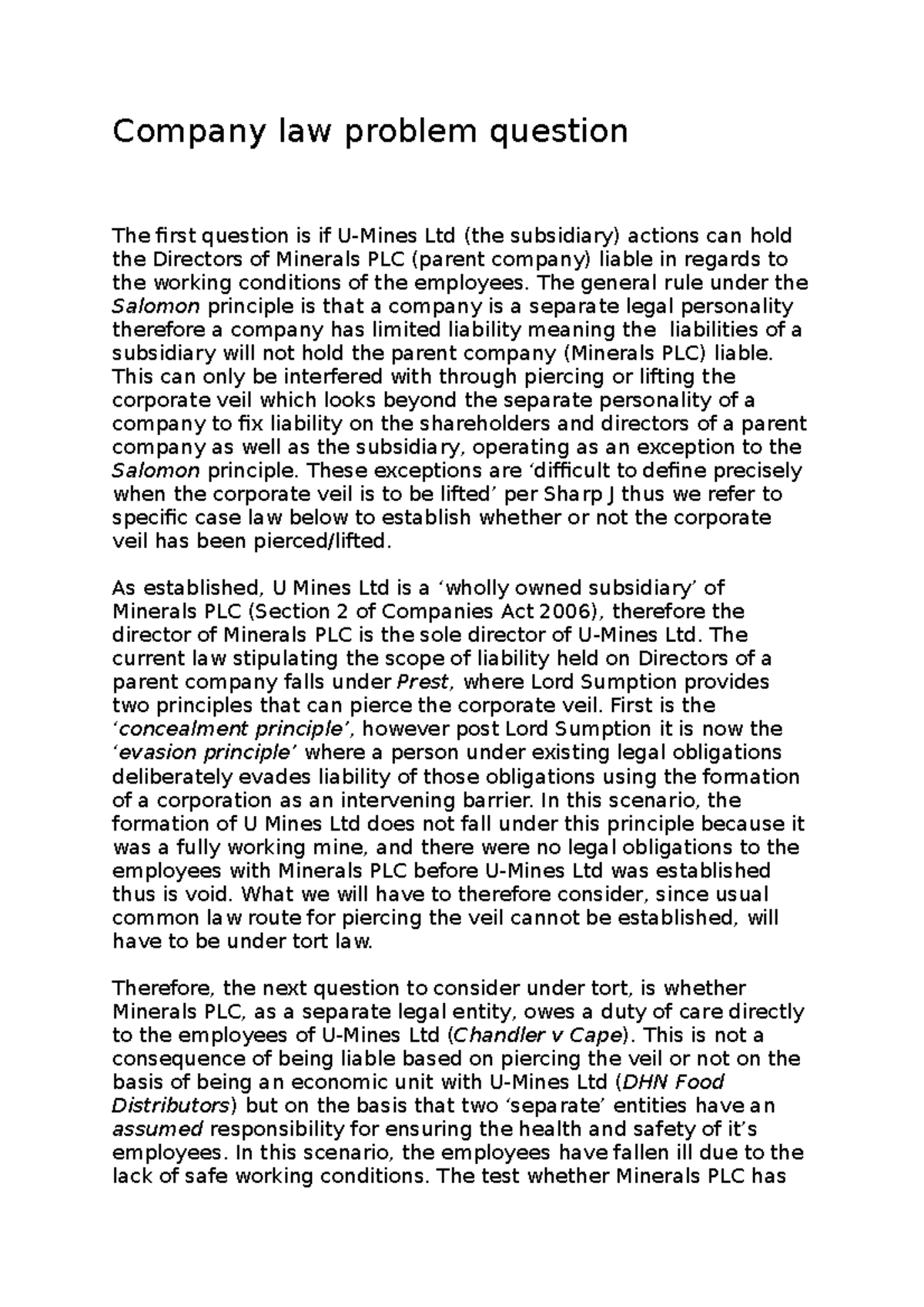 Amber Simmonds Company Law Formative copy - Company law problem ...